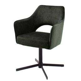 Pharao24.de Drehstuhl in Oliv Gr&uuml;n und Schwarz Gestell aus Metall (2er Set)
