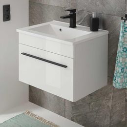 Pharao24.de G&auml;ste WC Waschtisch in Wei&szlig; Hochglanz Klappe
