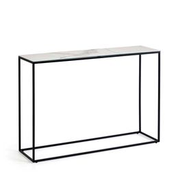 Pharao24.de Konsolen Tisch Platte in Marmoroptik Metallb&uuml;gelgestell