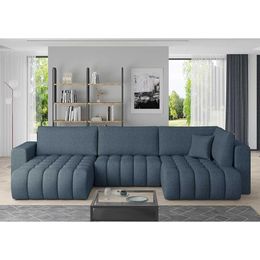 Pharao24.de Sofa Wohnlandschaft in Blau mit aufwendigen Steppungen