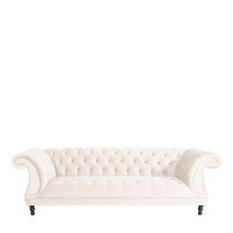 Pharao24.de 3er Sofa Velour Cremefarben im Barockstil Vierfu&szlig;gestell aus Holz