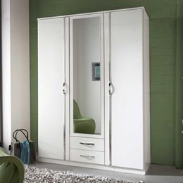 Pharao24.de Kleiderschrank Jugendzimmer mit Spiegel in Wei&szlig; 135 cm breit