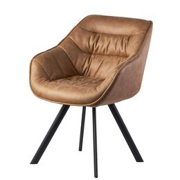 Pharao24.de Samt Stuhl Esszimmer in Beige und Schwarz Gestell aus Metall