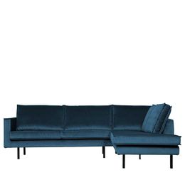 Pharao24.de Ecksofa in Blau Samt Retrostil