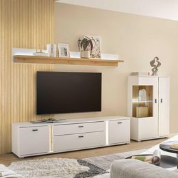Pharao24.de Wohnzimmer Schrankwand zweifarbig in modernem Design 125 cm hoch (dreiteilig)