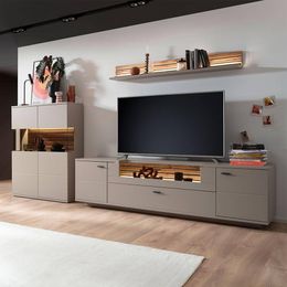 Pharao24.de Anbauwand Wohnzimmer Anbauwand 310 cm breit in Grau (dreiteilig)