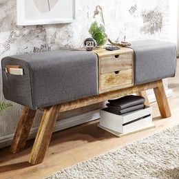 Pharao24.de Dielenbank Turnbock Retro aus Mangobaum Massivholz Webstoff