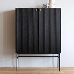Pharao24.de Wohnzimmer Highboard in Schwarz Eiche teilmassiv 100 cm breit