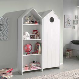 Pharao24.de Kinderzimmer Regal mit Kleiderschrank Wei&szlig; (zweiteilig)