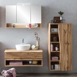 Pharao24.de Holzoptik Badm&ouml;belset in Wildeichefarben nachempfundene Baumkante (dreiteilig) aus MDF Pharao24
