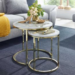 Pharao24.de Couchtische Marmor Optik mit Ringgestell Goldfarben (zweiteilig)