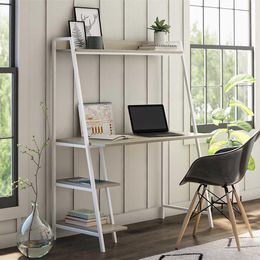 Pharao24.de Homeoffice Arbeitsplatz mit Seitenregalen Skandi Design