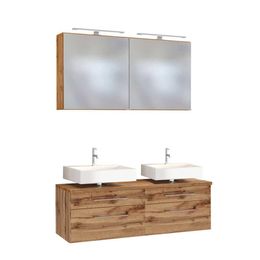 Pharao24.de H&auml;ngende Badm&ouml;bel mit Doppelwaschplatz 2 LED Spiegeln (dreiteilig)
