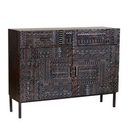 Pharao24.de Kommode Holz Sideboard mit zwei Schubladen und Massivholz T&uuml;ren