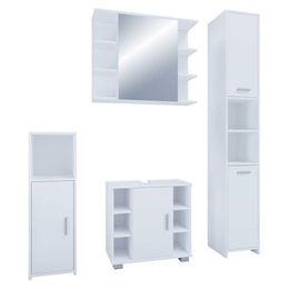 Pharao24.de Badezimmerset modern weiss 180 cm hoch Spiegelschrank (vierteilig)