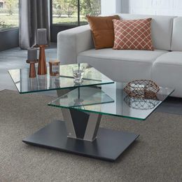 Pharao24.de Design Couchtisch mit schwenkbarer Glasplatte S&auml;ulengestell aus Metall