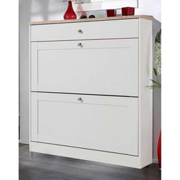 Pharao24.de Schuhklappenschrank in Wei&szlig; und Eiche Sonoma 90 cm breit aus Spanplatte 90x103x25 cm Pharao24