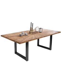 Pharao24.de Esstisch aus Teak Recyclingholz und Stahl Industriedesign