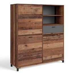 Pharao24.de Wohnzimmer Schrank in Holz Antik und Anthrazit drei Dreht&uuml;ren