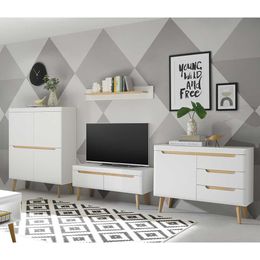Pharao24.de Wohnwand vierteilig in Wei&szlig; Skandi Design (vierteilig)