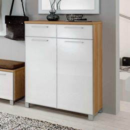 Pharao24.de Garderoben Schuhschrank in Wei&szlig; Glas Eiche Bianco furniert
