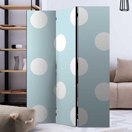 Pharao24.de Polka dots Paravent im Retrostil Hellblau & Weiss