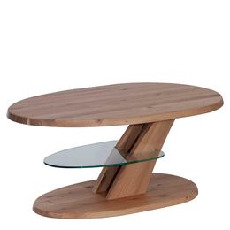 Pharao24.de Designercouchtisch aus Wildeiche Massivholz und Sicherheitsglas h&ouml;henverstellbar