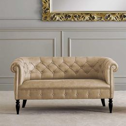 Pharao24.de Chesterfield Couch in Beige und Schwarz zwei Sitzpl&auml;tzen