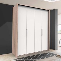 Pharao24.de Gleitt&uuml;ren Kleiderschrank in Wei&szlig; und Eiche S&auml;gerau foliert