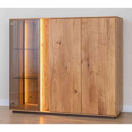 Pharao24.de Wohnzimmer Highboard mit Glast&uuml;r und LED Beleuchtung 135 cm breit