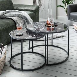 Pharao24.de Marmor Optik Couchtisch Set in Schwarz Glasplatten (zweiteilig)