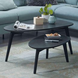 Pharao24.de Design Couchtisch 2er Set schwarz mit Dreifu&szlig;gestell Retrostil (zweiteilig)