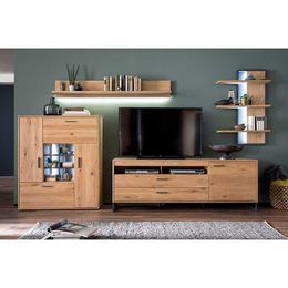 Pharao24.de Wohnzimmer Anbauwand in Eiche Bianco und Anthrazit modern (vierteilig)