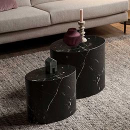 Pharao24.de Wohnzimmer Tisch Set mit ovaler Tischplatte Schwarz (zweiteilig)