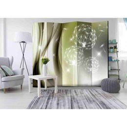 Pharao24.de Leinwand Paravent mit Pusteblumen Gr&uuml;n und Grau