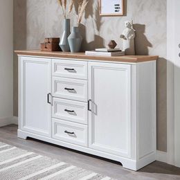 Pharao24.de Wohnzimmer Kommode Landhaus in Wei&szlig; und Eichefarben 102 cm hoch