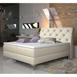 Pharao24.de Boxbett Polsterbett in Beige aus Kunstleder