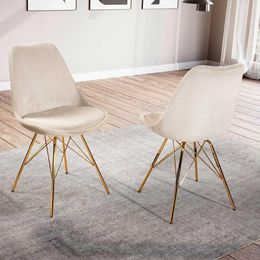 Pharao24.de Esstisch St&uuml;hle Schalenst&uuml;hle aus Cord mit Gestell aus Metall (2er Set)