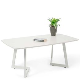 Pharao24.de Wei&szlig;er Wohnzimmer Tisch 110x46x60 cm Metall B&uuml;gelgestell