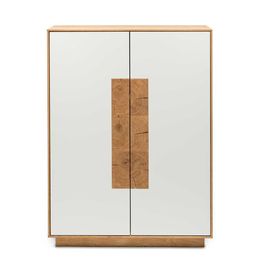 Pharao24.de Wohnzimmer Highboard in Wei&szlig; mit Eiche Massivholz handgearbeitet