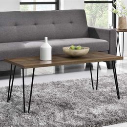 Pharao24.de Retrostil Couchtisch in Walnussfarben und Schwarz Hairpin Gestell