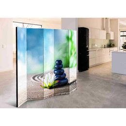 Pharao24.de Paravent Raumteiler mit Zen Motiv 225 cm breit