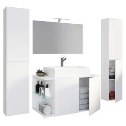 Pharao24.de Waschplatz Set mit Beleuchtung in Wei&szlig; die Wandmontage (vierteilig)