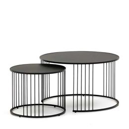 Pharao24.de Zwei Metall Couchtische in Schwarz Glasplatte (zweiteilig)