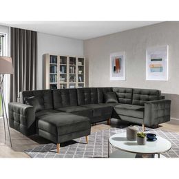 Pharao24.de Wohnlandschaft Couchlandschaft mit Armlehnen in Dunkelgrau