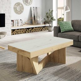Pharao24.de Designercouchtisch in Wildeichefarben und Creme Wei&szlig; hochklappbarer Tischplatte