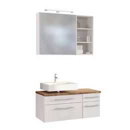 Pharao24.de Waschtischkommode mit Spiegelschrank und Regal Wei&szlig; und Wildeiche Dekor (dreiteilig)