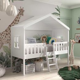 Pharao24.de Kinder Hausbett wei&szlig; Skandi inklusive Leiter 202 cm hoch
