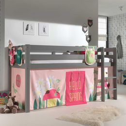 Pharao24.de M&auml;dchen Hochbett aus Kiefer Massivholz Grau Rosa Pink