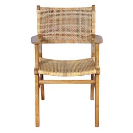 Pharao24.de Armlehnstuhl aus Teak Massivholz und Rattan 45 cm Sitzh&ouml;he